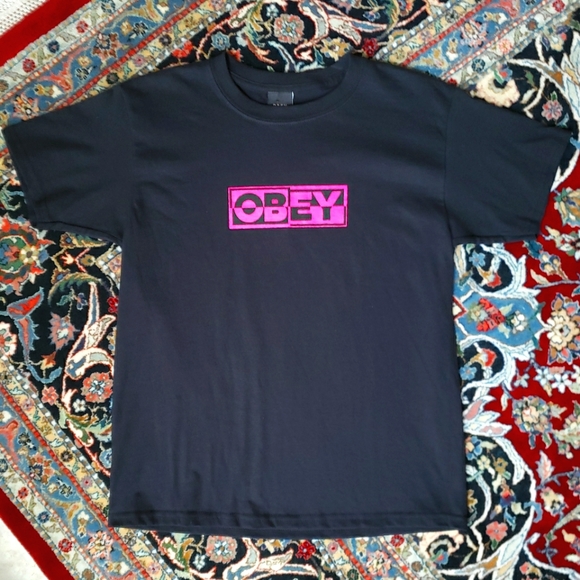 Obey | Tops | Obey Nwot Black Tee With Hot Pink Obey Graphic Streetwear ...